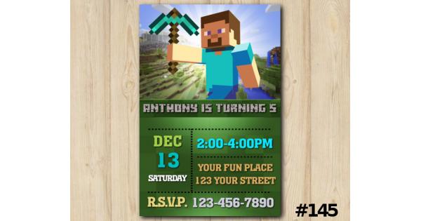 Minecraft Birthday Invitation, Minecraft Steve Invitation Template