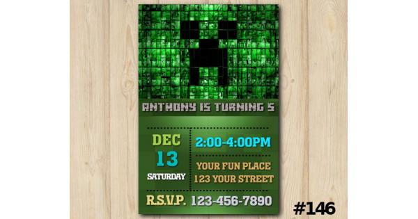 Minecraft Birthday Invitation, Minecraft Invitation Template, Birthday ...