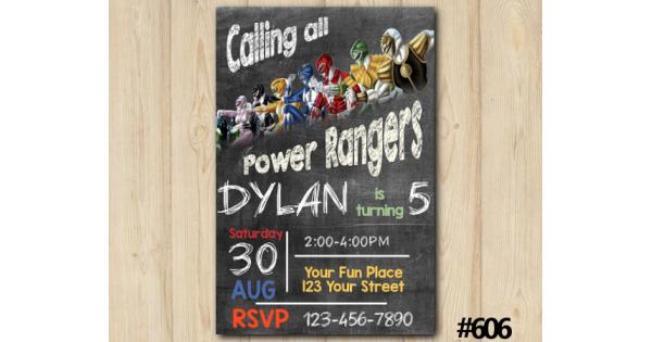 Chalkboard Power Rangers Birthday Invitation, Power Rangers Invitation ...