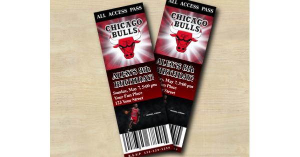 Chicago Bulls Ticket invitation template, Birthday custom invitation
