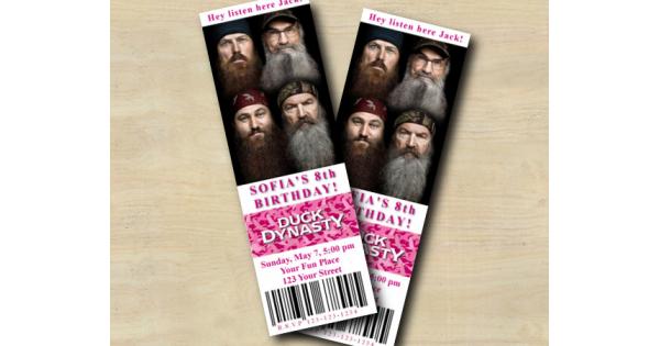 Pink Duck Dynasty Ticket invitation template