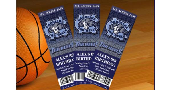 North Carolina Tar Heels Birthday Invitation Ticket style