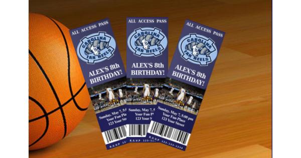 North Carolina Tarheels Ticket invitation template, Birthday custom ...
