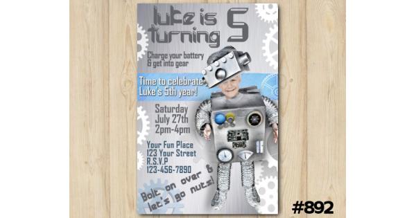Robot Birthday Invitation with Photo - DIY Printables