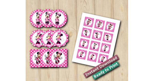 Instant Download Minnie Mouse Stickers 2in / Cupcake Toppers / Favor ...