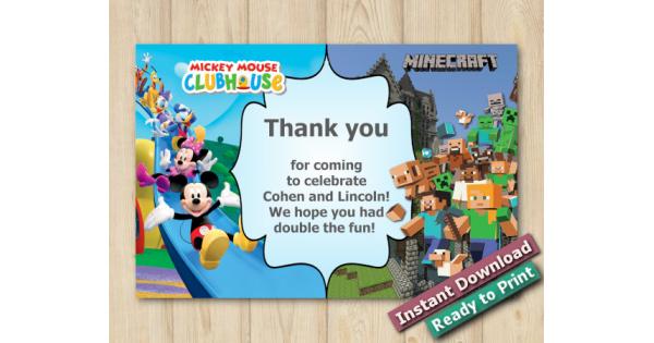 Twin Mickey Mouse and Minecraft Thank you - DIY Printables