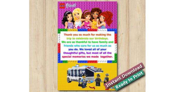 Twin Lego Friends and Lego Police Thank you Notes - DIY Printables